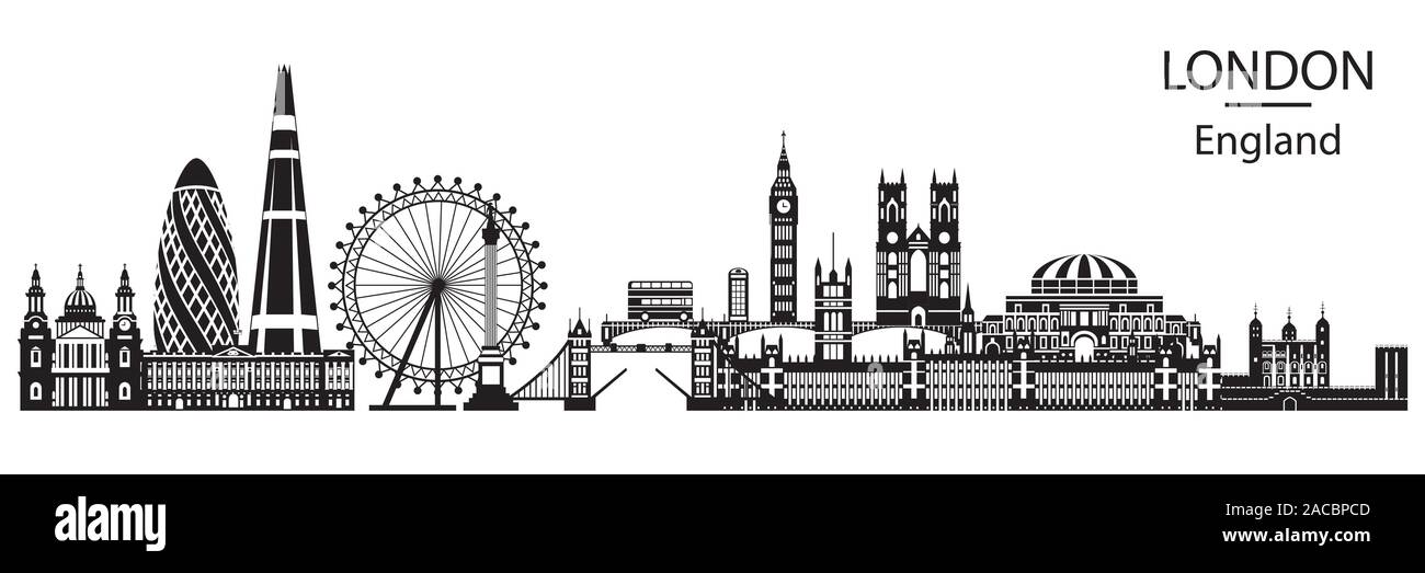 Vector illustration of main landmarks of London. City Skyline vector ...