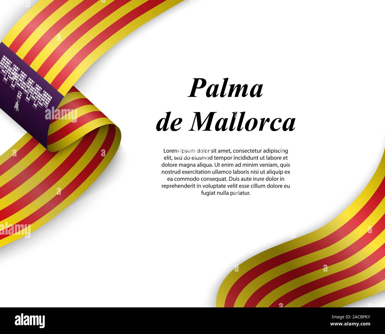 Waving ribbon with flag of Palma de Mallorca City. Template for poster ...