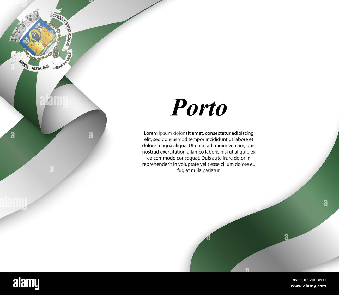Waving ribbon with flag of Porto City. Template for poster design Stock ...