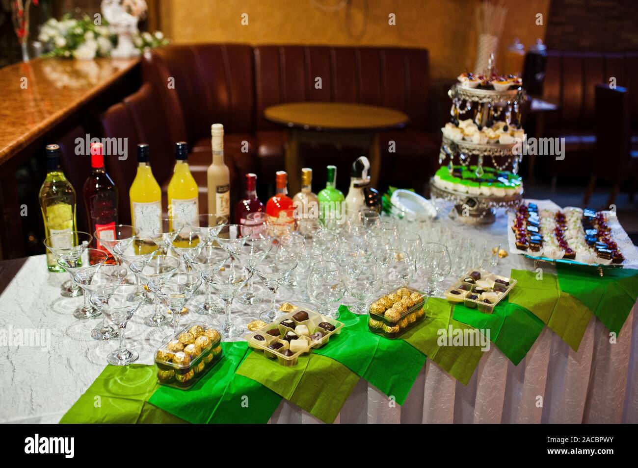 Dessert table of delicious sweets on wedding reception Stock Photo - Alamy