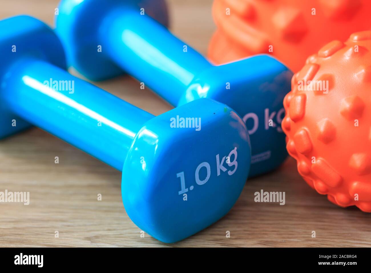 Pair of Blue Purple 1 kg Workout Exercise Dumbbell Stock Photo - Alamy