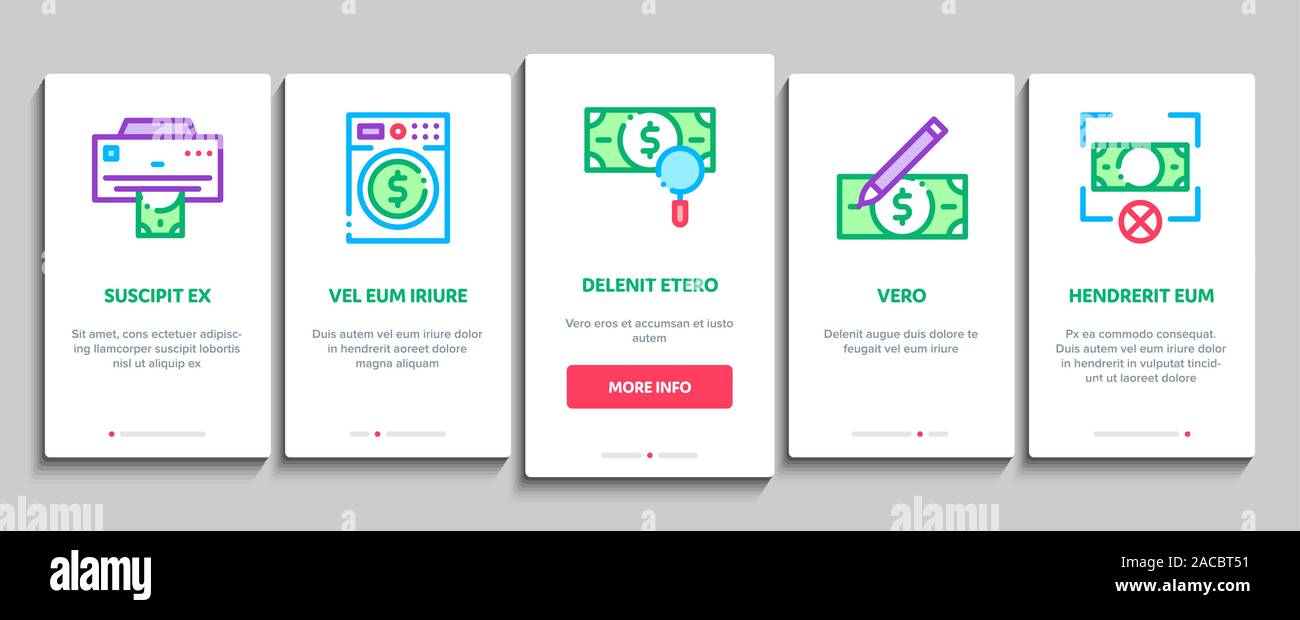 Fake Money Onboarding Elements Icons Set Vector Stock Vector Image ...