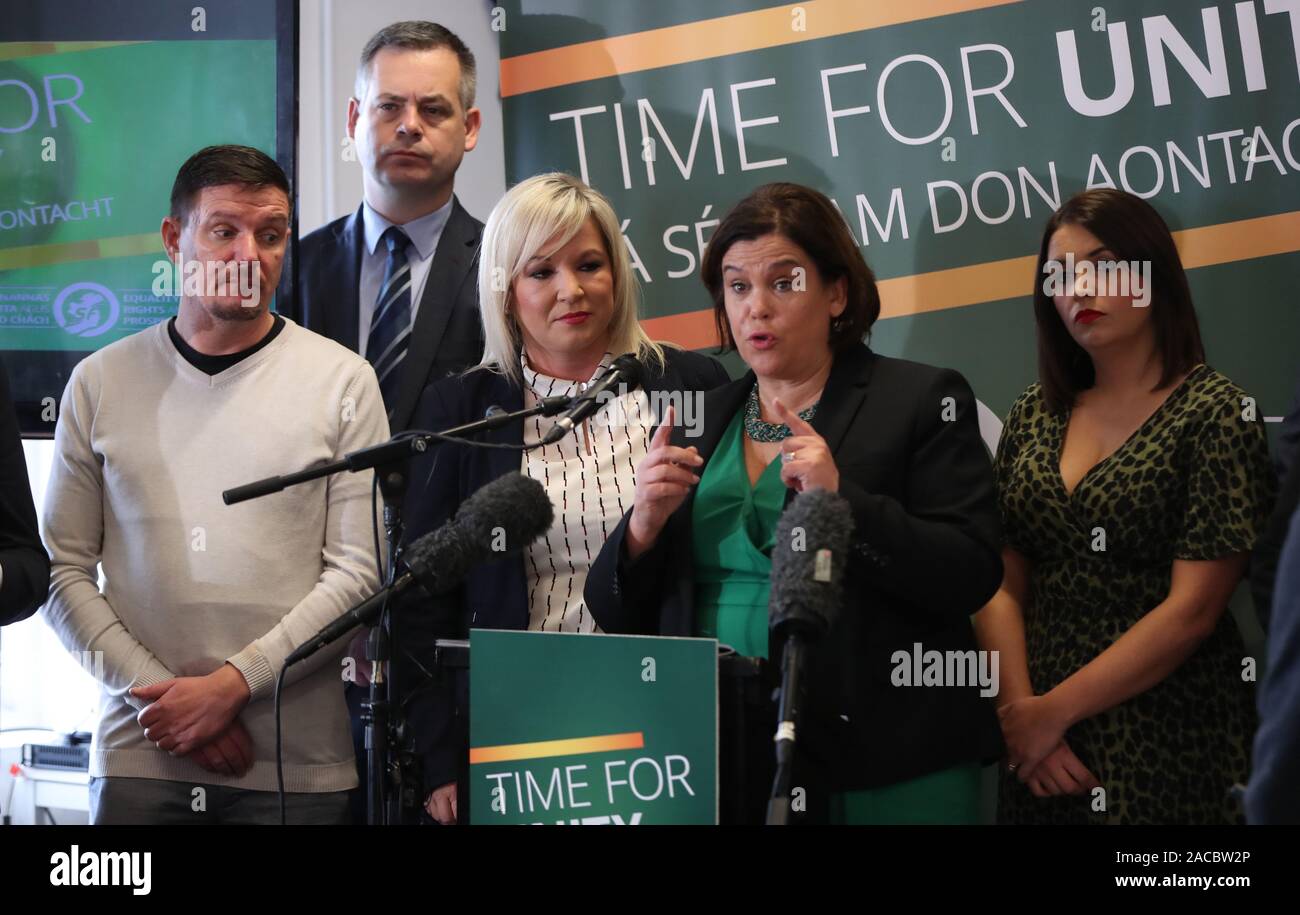 (left to right) Sinn Fein's Mark Ward, Pearse Doherty, Michelle O'Neill ...