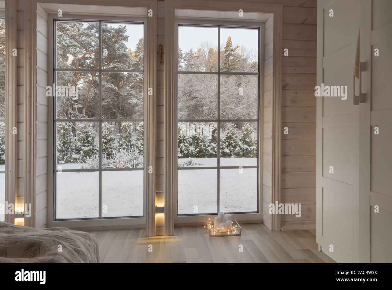 Bright photo studio interior with big window, high ceiling, white ...