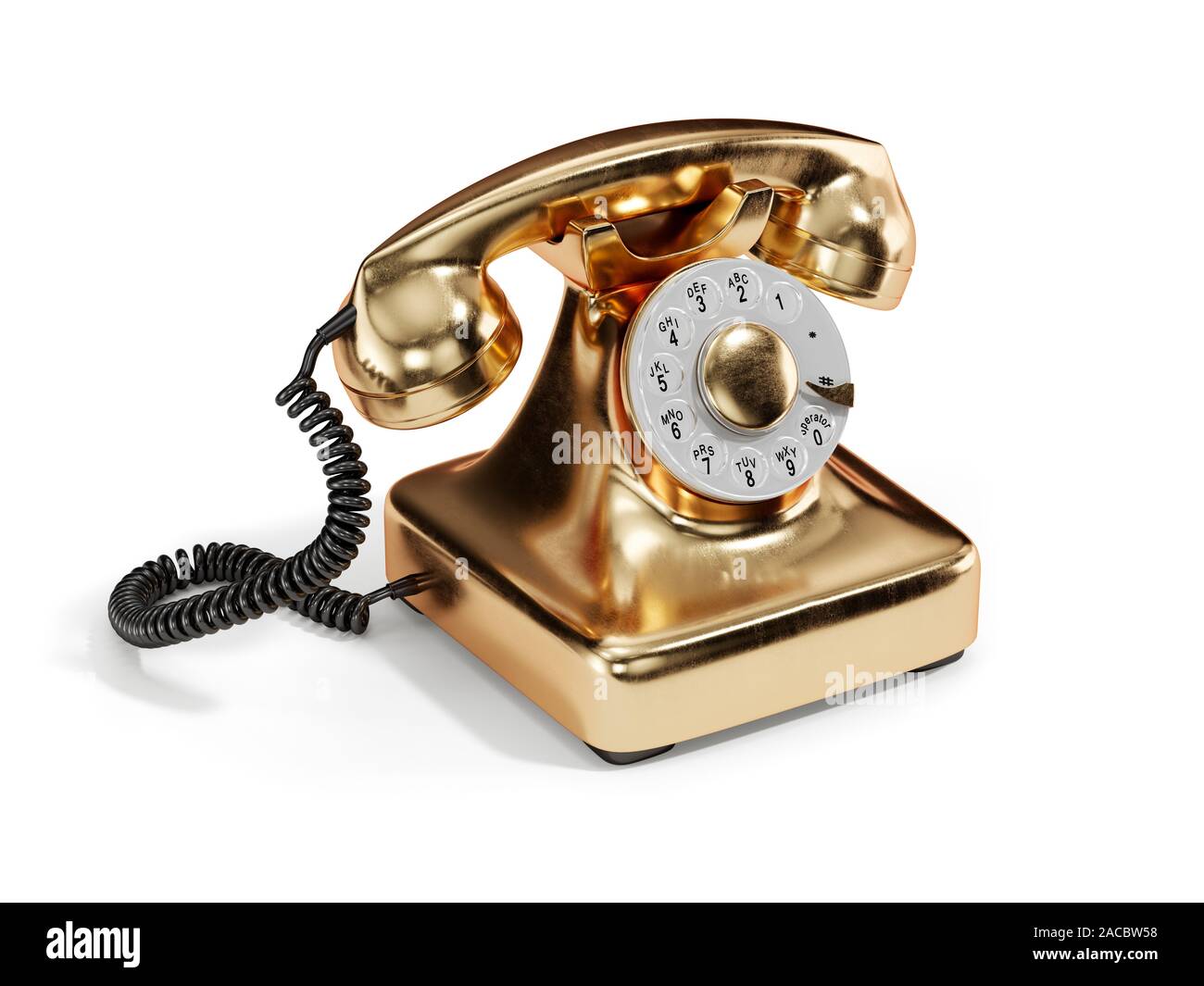 Gold old-fashioned phone isolated on white background. 3d rendering ...