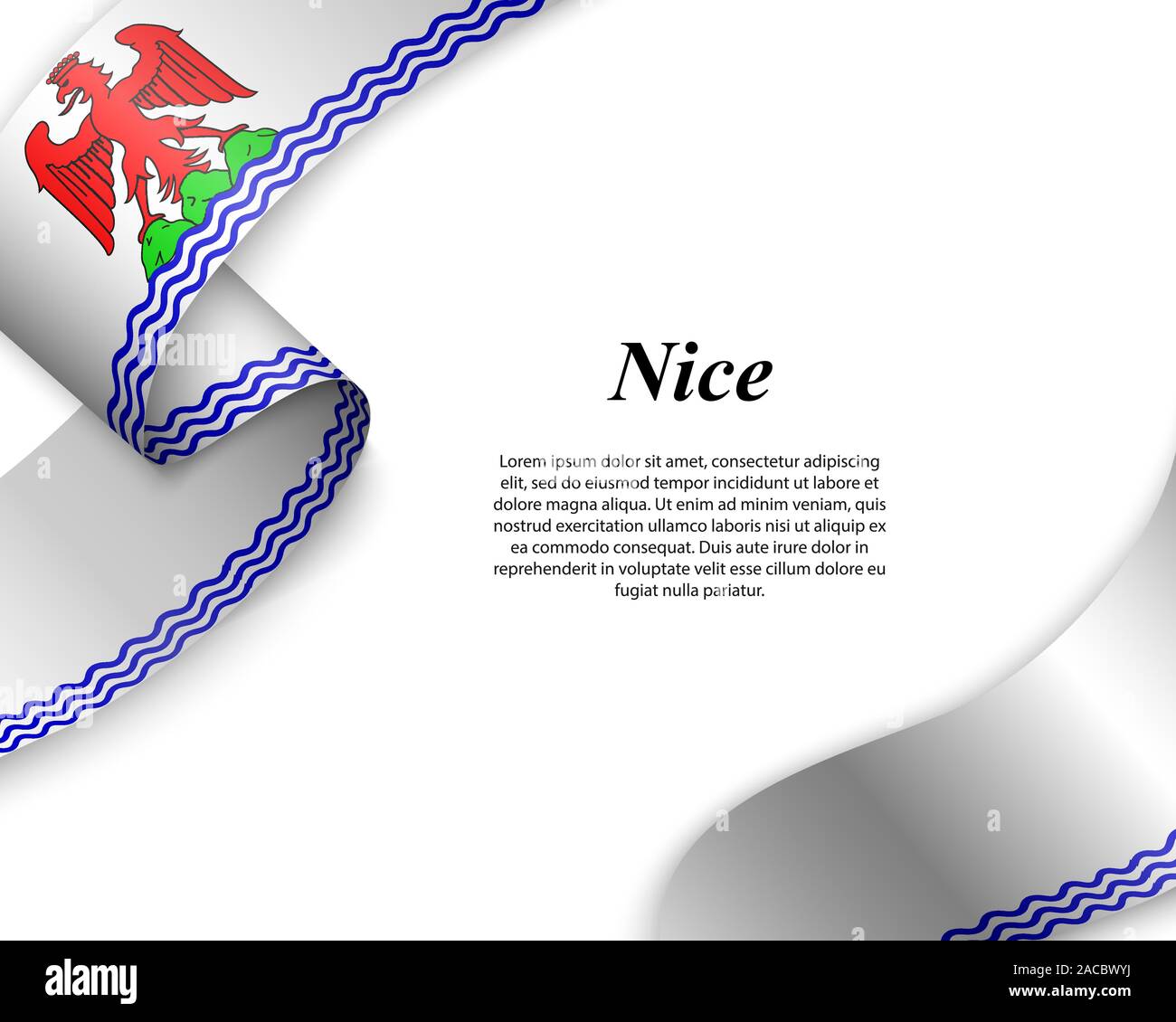 Waving ribbon with flag of Nice City. Template for poster design Stock ...