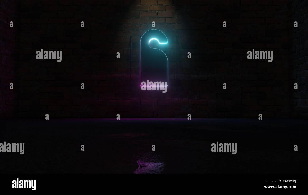 3D rendering of blue violet neon symbol of do not disturb label on dark ...