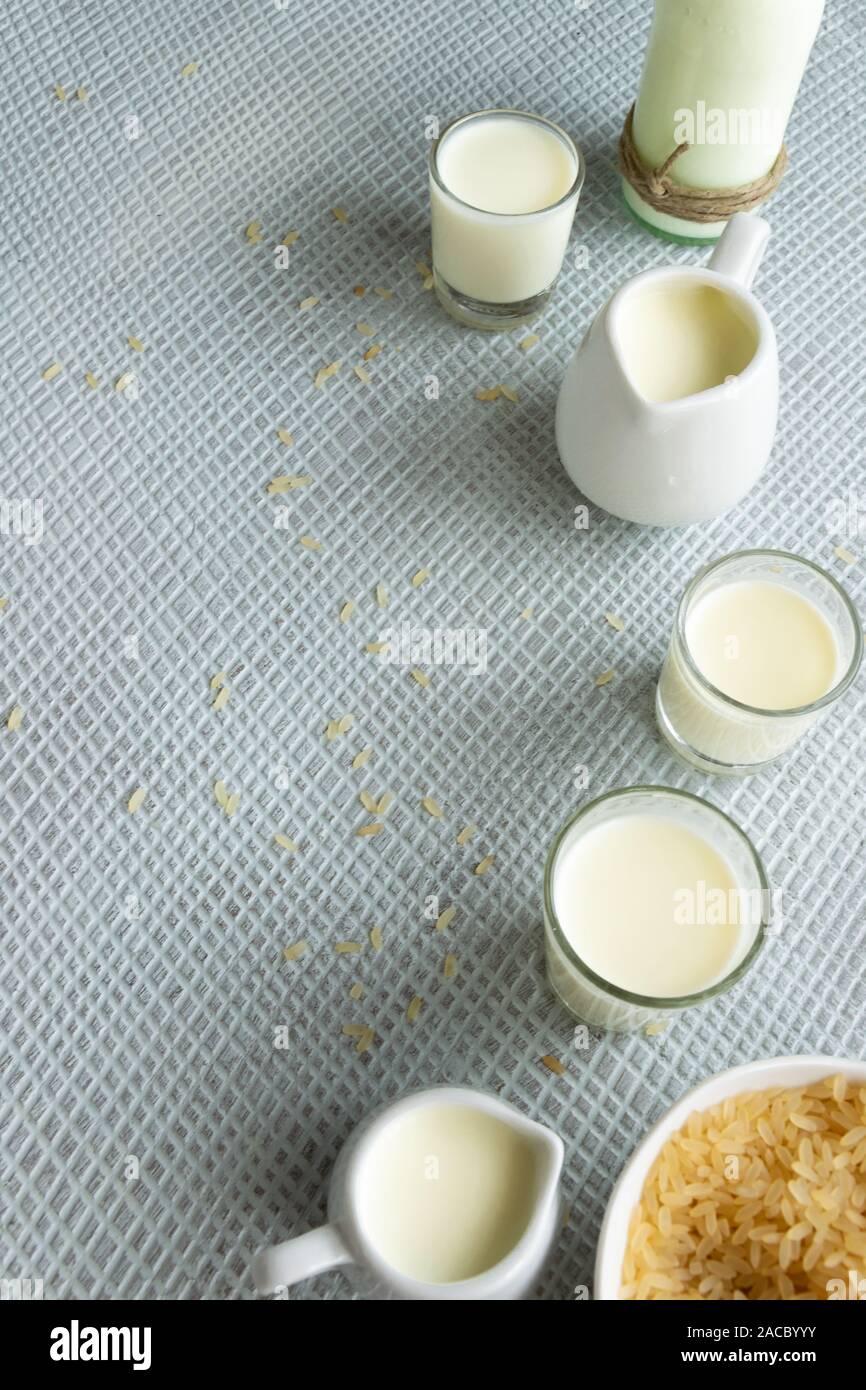 Fresh rice milk drink. Healthy nutritious vegetable milk. Homemade ...