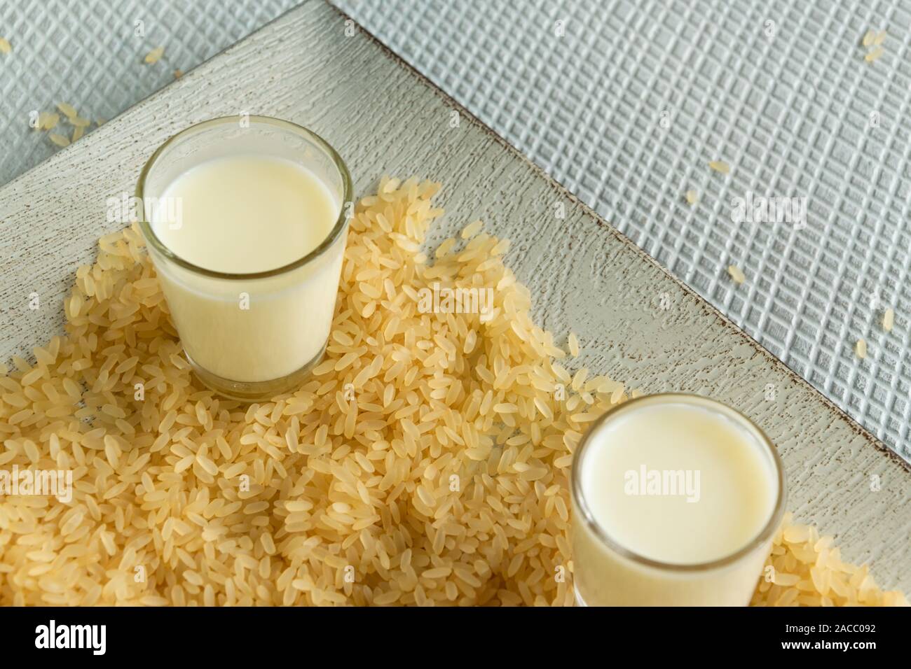 Fresh rice milk drink. Healthy nutritious vegetable milk. Homemade ...