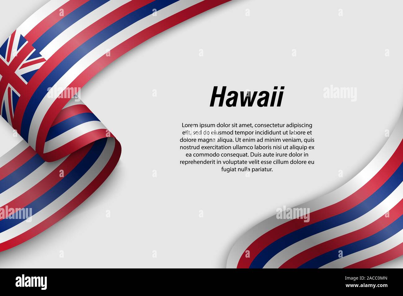 Waving ribbon or banner with flag of Hawaii. State of USA. Template for ...
