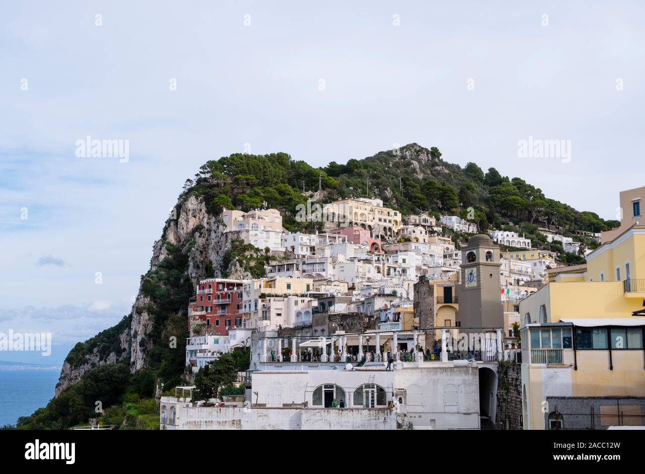 Piazzetta, houses on hills, Tiberio, Capri town, Capri, Italy Stock ...