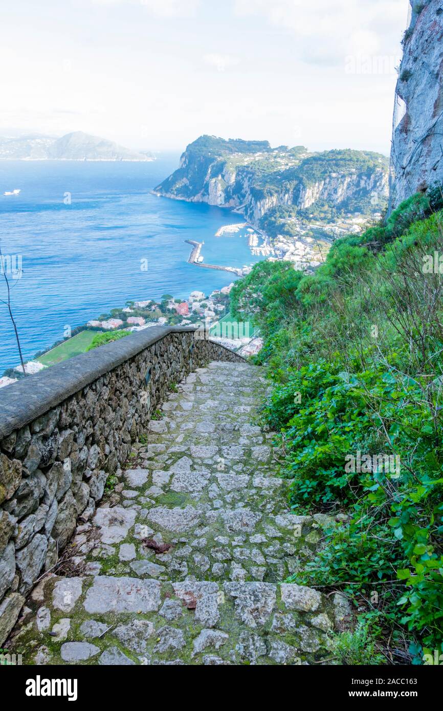 Steps from Anacapri towards Capri town and Marina Grande, Capri, Italy ...