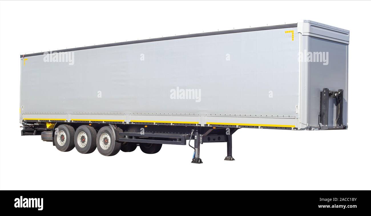 Long semi-trailer for a truck wagon on a white background, isolate ...
