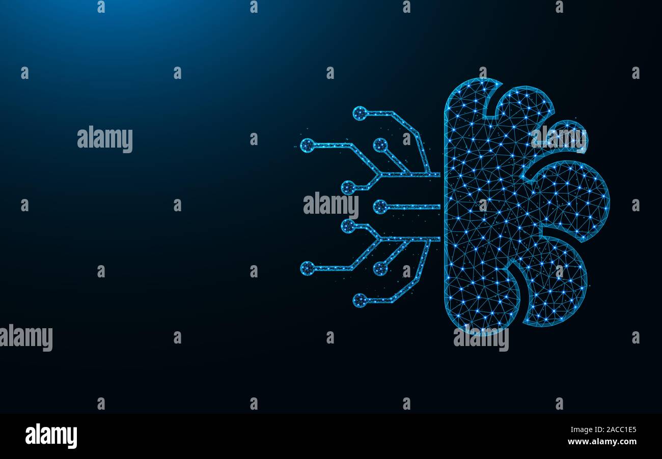 Artificial Intelligence low poly design, AI, human brain abstract ...