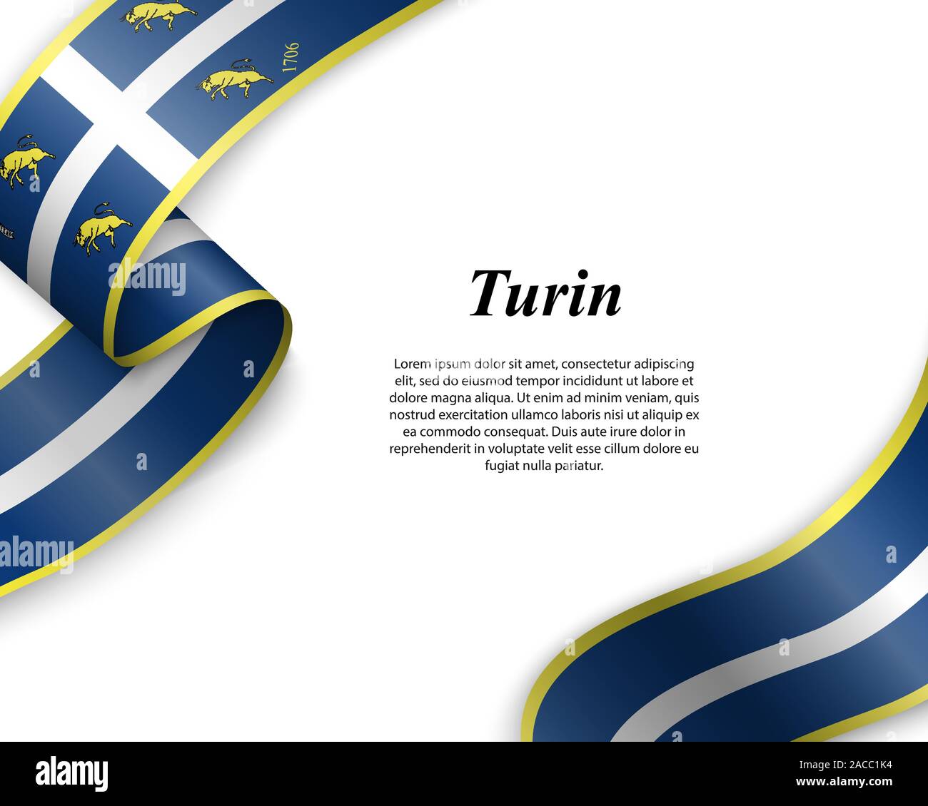 Waving ribbon with flag of Turin City. Template for poster design Stock ...