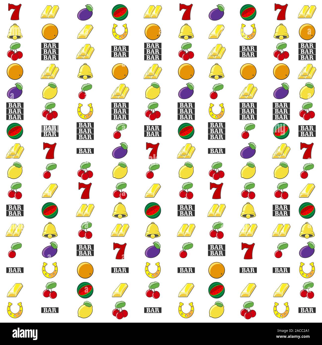 Vector slot machine symbols set background. Lucky number seven, Golden ...