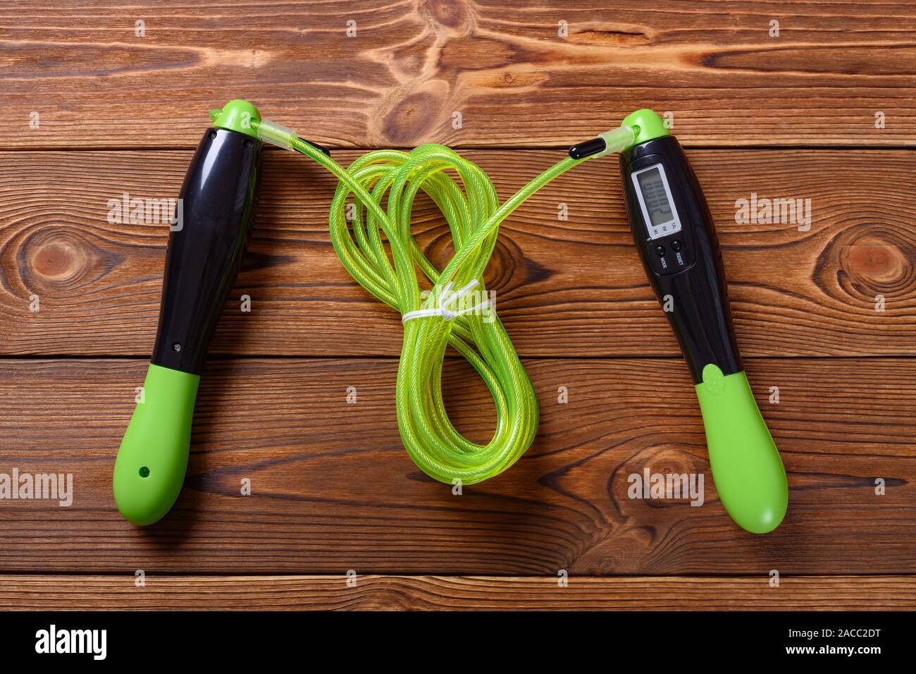 top view green skipping rope with digital counter Stock Photo - Alamy