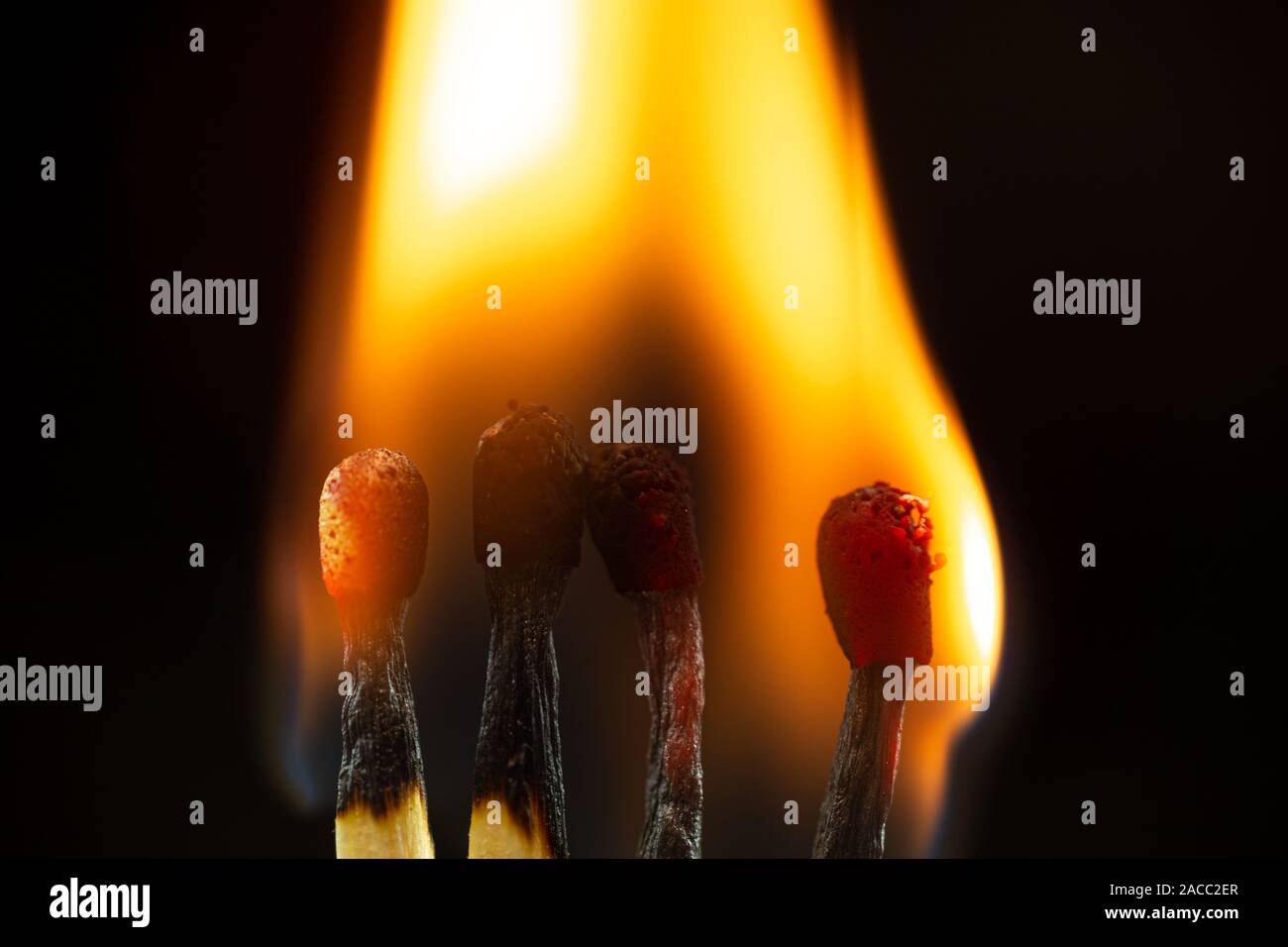 Bundles of burning matches in front of black Background, Close-up Stock ...