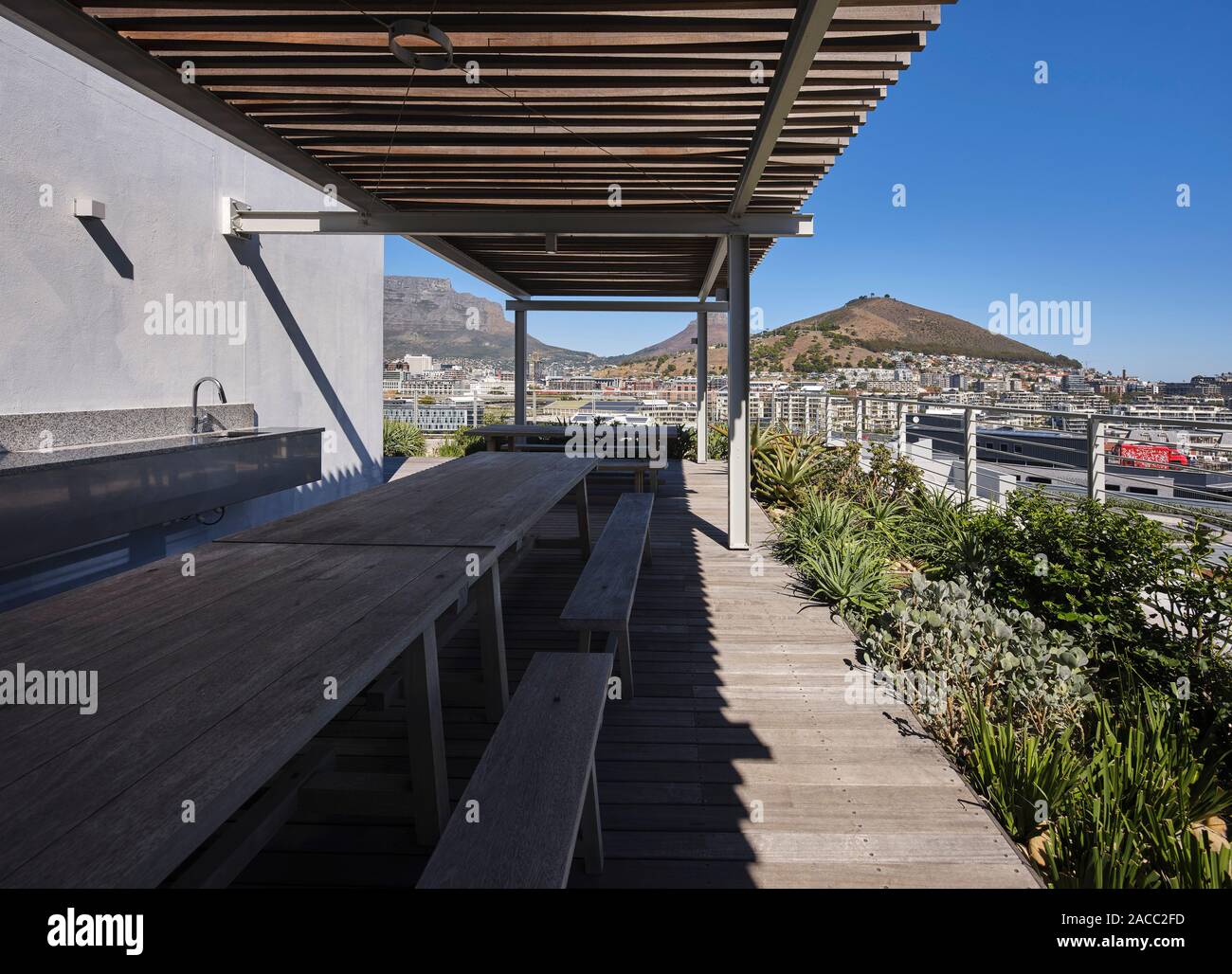 Communal rooftop terrace with view towards Table Mountain. Silo ...