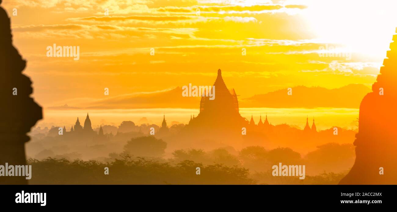 Beautiful Sunrise over Dhammayazika Pagoda and Brick Monasteries in ...
