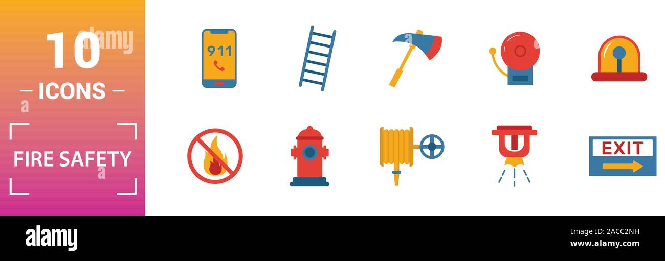 Fire Safety icon set. Include creative elements smoke detector, fire ...