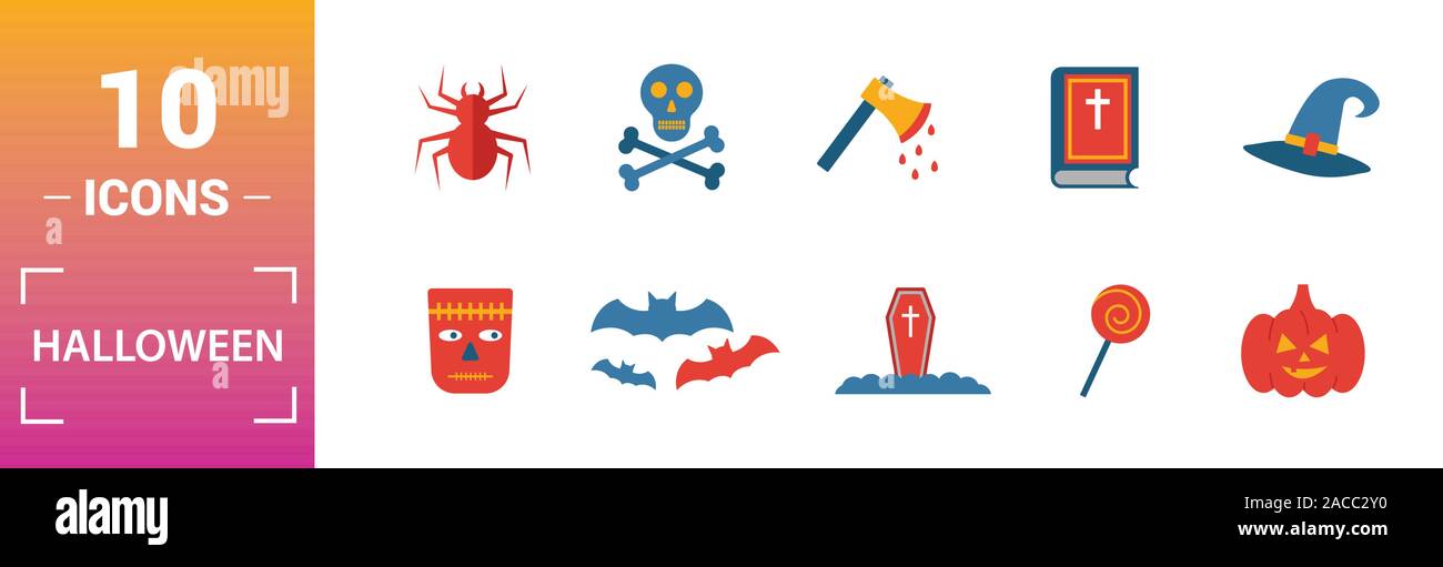 Halloween icon set. Include creative elements skeleton, coffin, skull ...