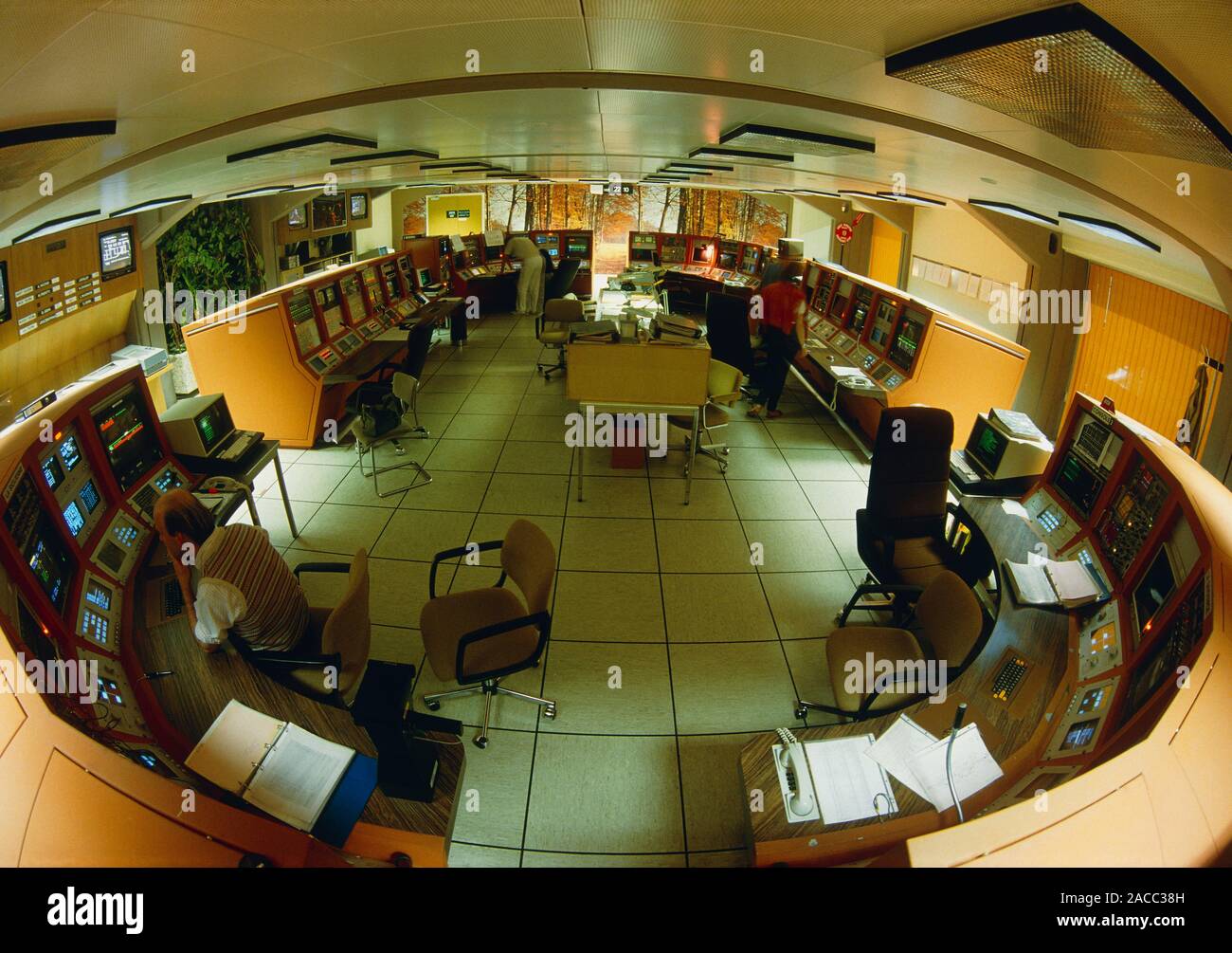 View of the main accelerator control room at CERN, Geneva. This control ...