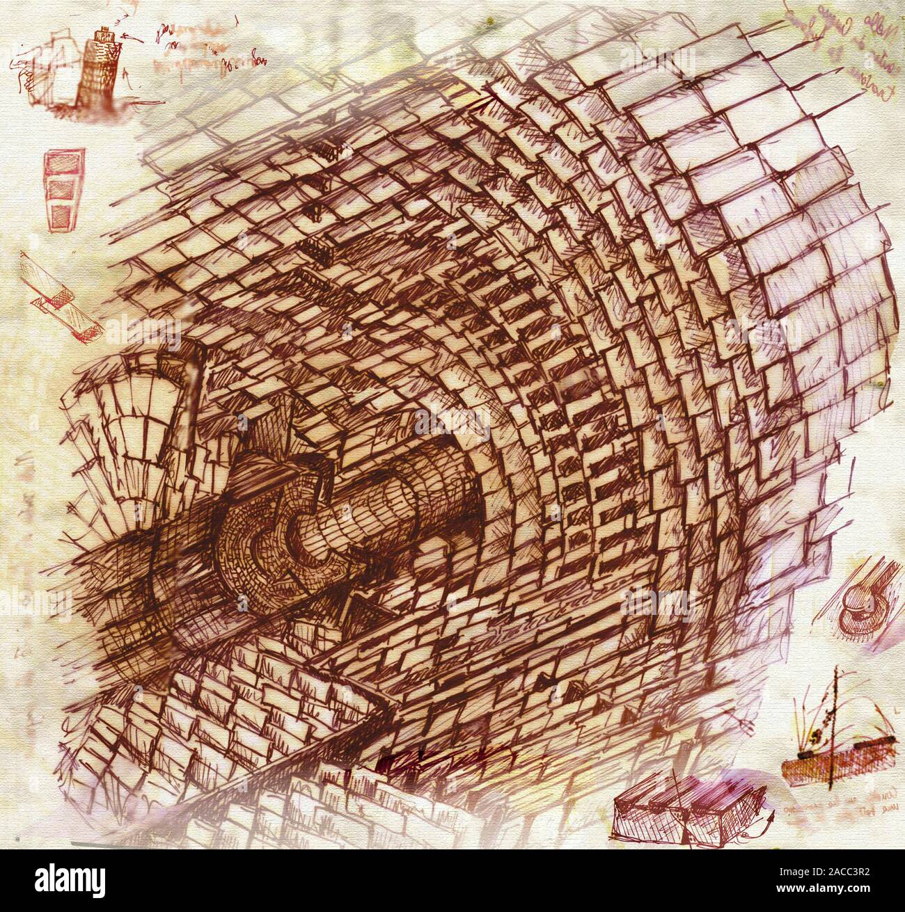 CMS detector. This drawing by physicist Sergio Cittolin in the style of ...