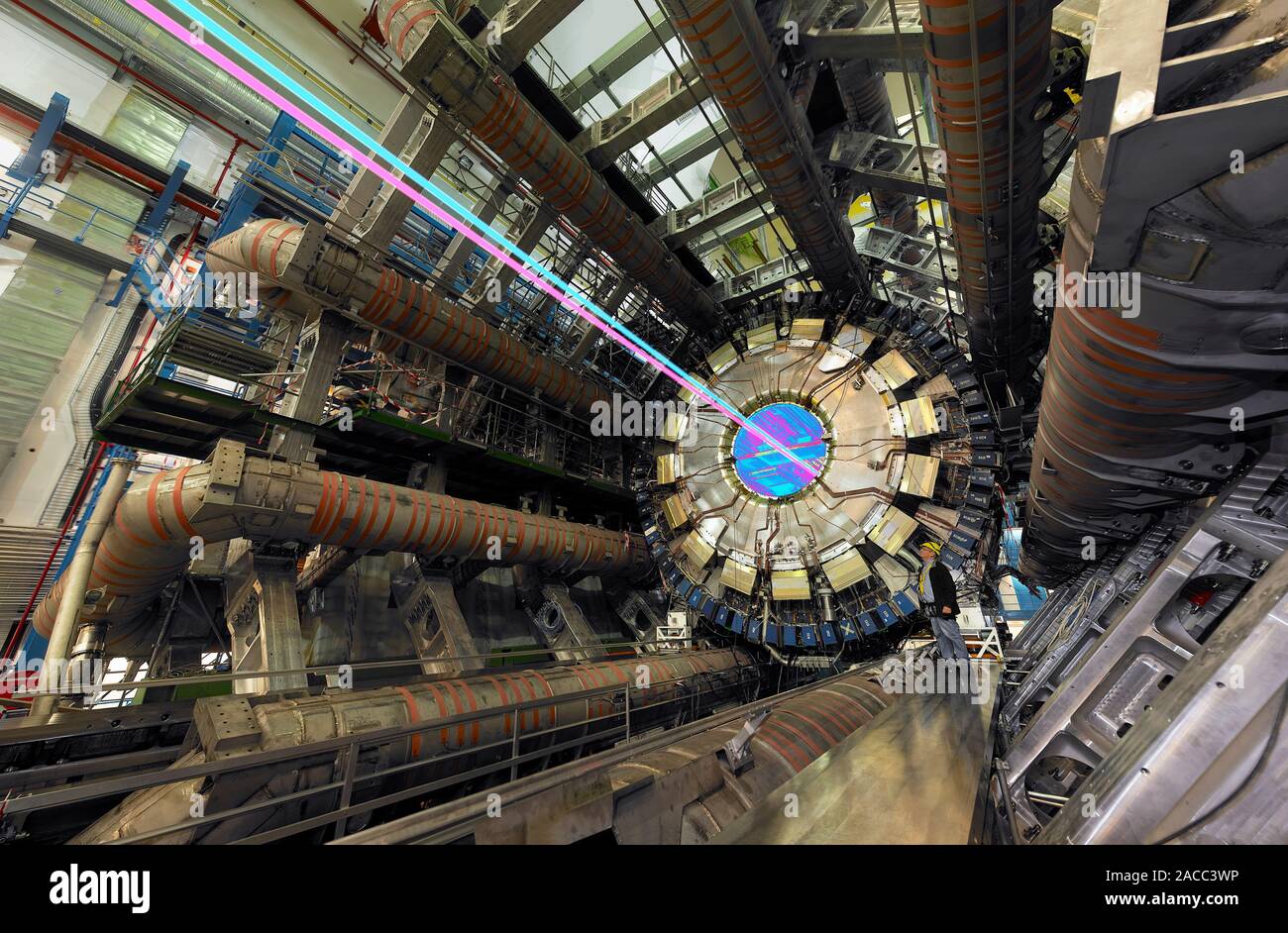 ATLAS detector. Composite image of the ATLAS (a torodial LHC apparatus) detector (circular) at ...
