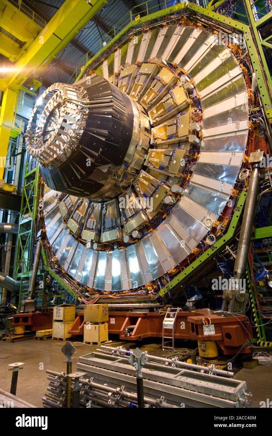 A section of the CMS detector, weighing 1,270 tonnes, about to be ...