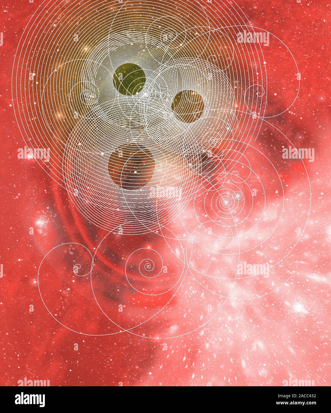 Particle tracks and cosmology. Computer illustrat- ion of subatomic ...