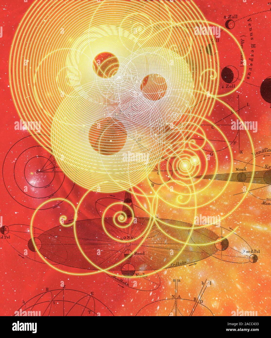 Particle tracks and cosmology. Computer illustrat- ion of subatomic ...