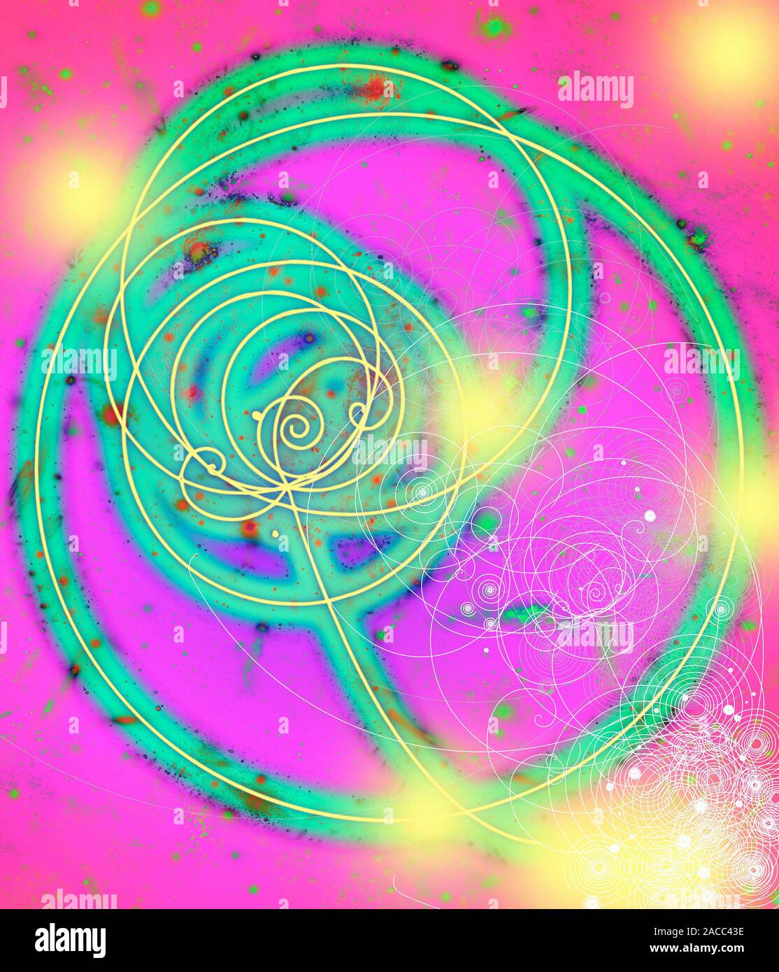 Particle tracks. Computer illustration of subatomic particle tracks ...
