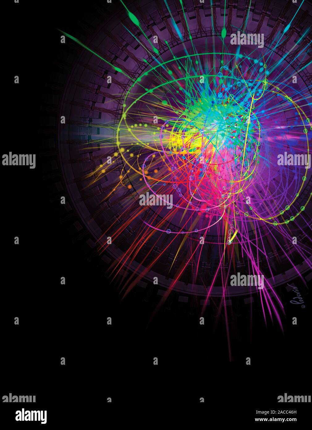 Particle collision. Conceptual computer artwork of colliding particles ...