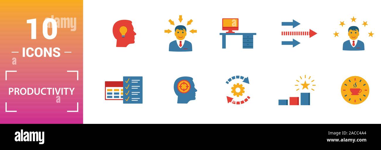 Productivity icon set. Include creative elements skill, time management ...