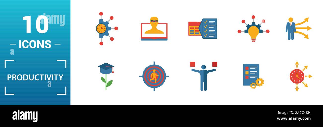 Productivity icon set. Include creative elements skill, time management ...