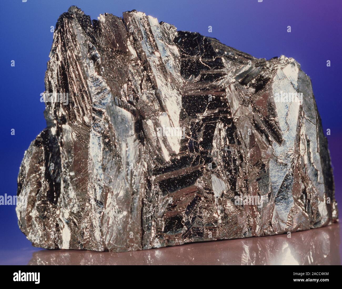 Macrophotograph of a gross specimen of zinc, a bluish-white metallic ...