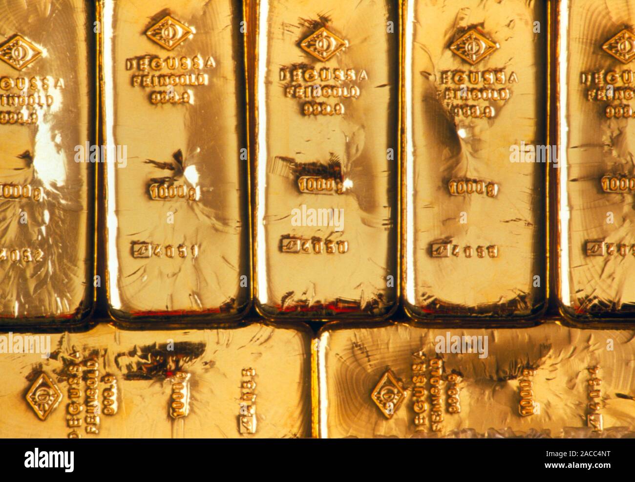 Gold. Gold ingots weighing one kilogram. The weight, purity and ...