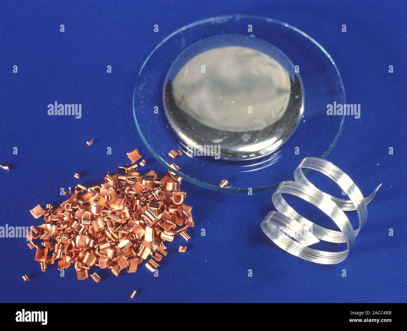 Copper, mercury and magnesium metals. Copper (lower left) is a good ...