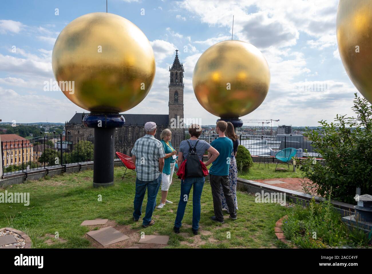 Magdeburg, Germany. 04th Aug, 2019. Tourists stand on the roof of the ...