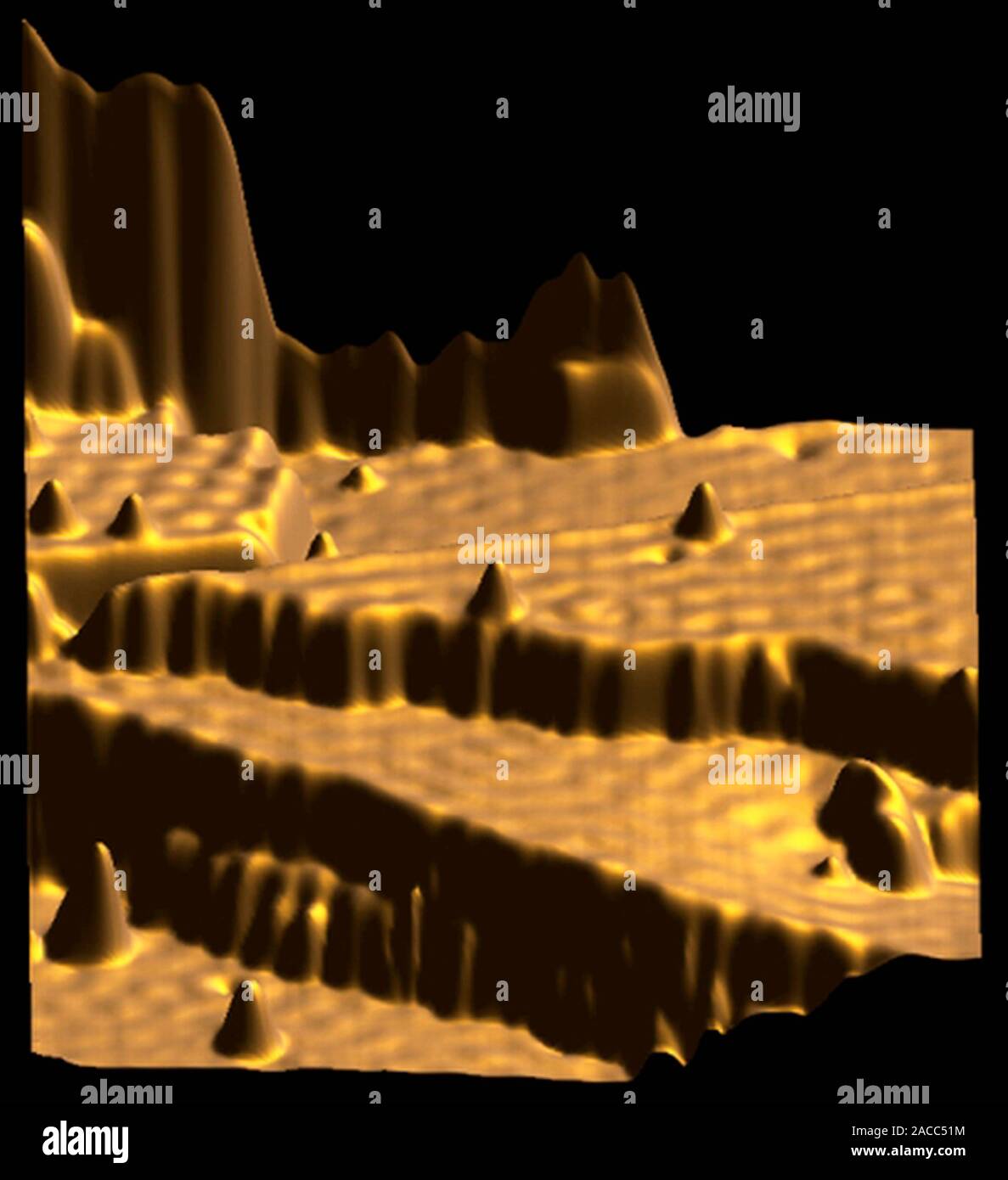 Spintronics research. Coloured scanning tunnelling micrograph (STM ...