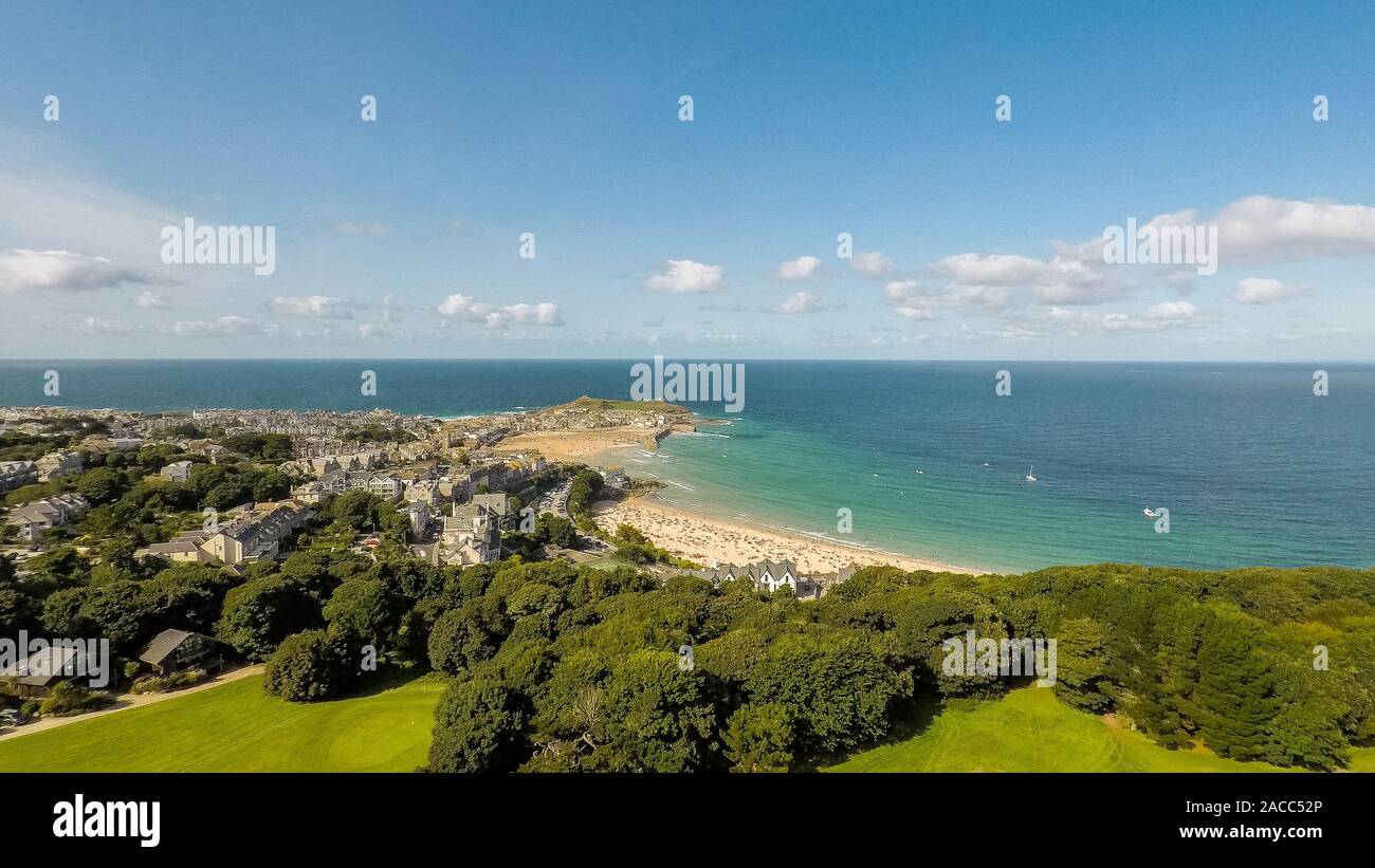 Aerial view of Carbis Bay, St Ives, Cornwall, Seaside resort and ...
