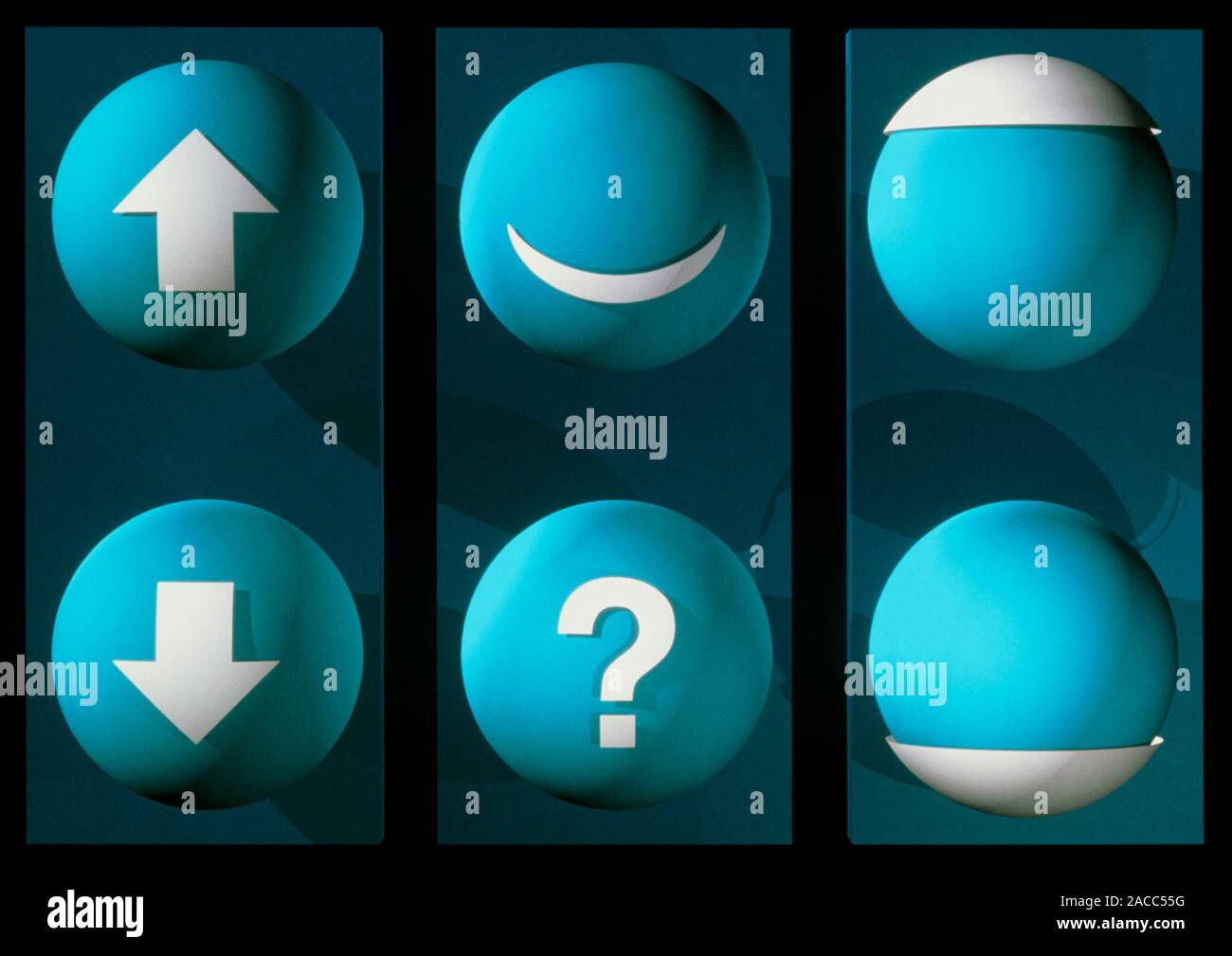 Quarks. Computer artwork of the six types (or flavours") of quark ...