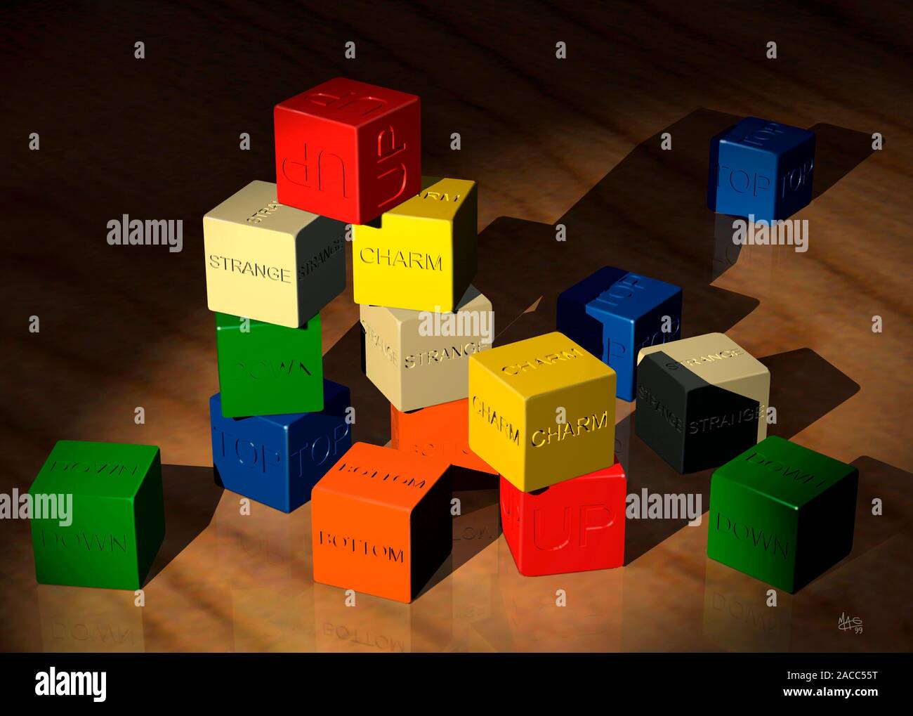 Quarks. Conceptual computer illustration showing quarks as building ...