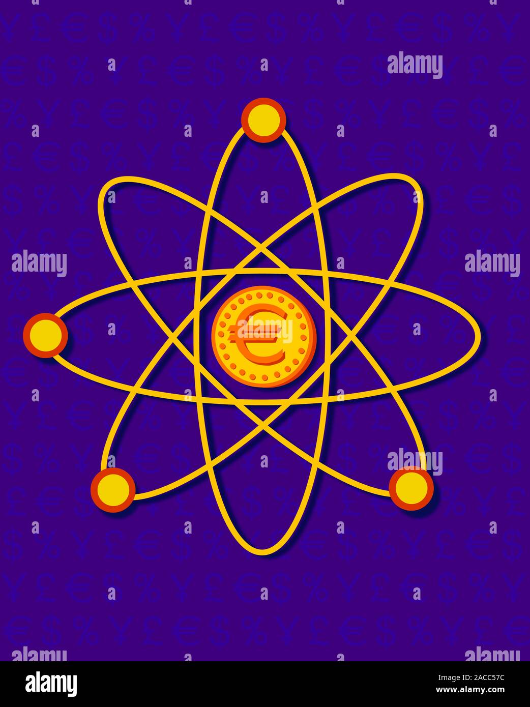 Atomic structure, computer artwork. In the centre of the atom is the ...