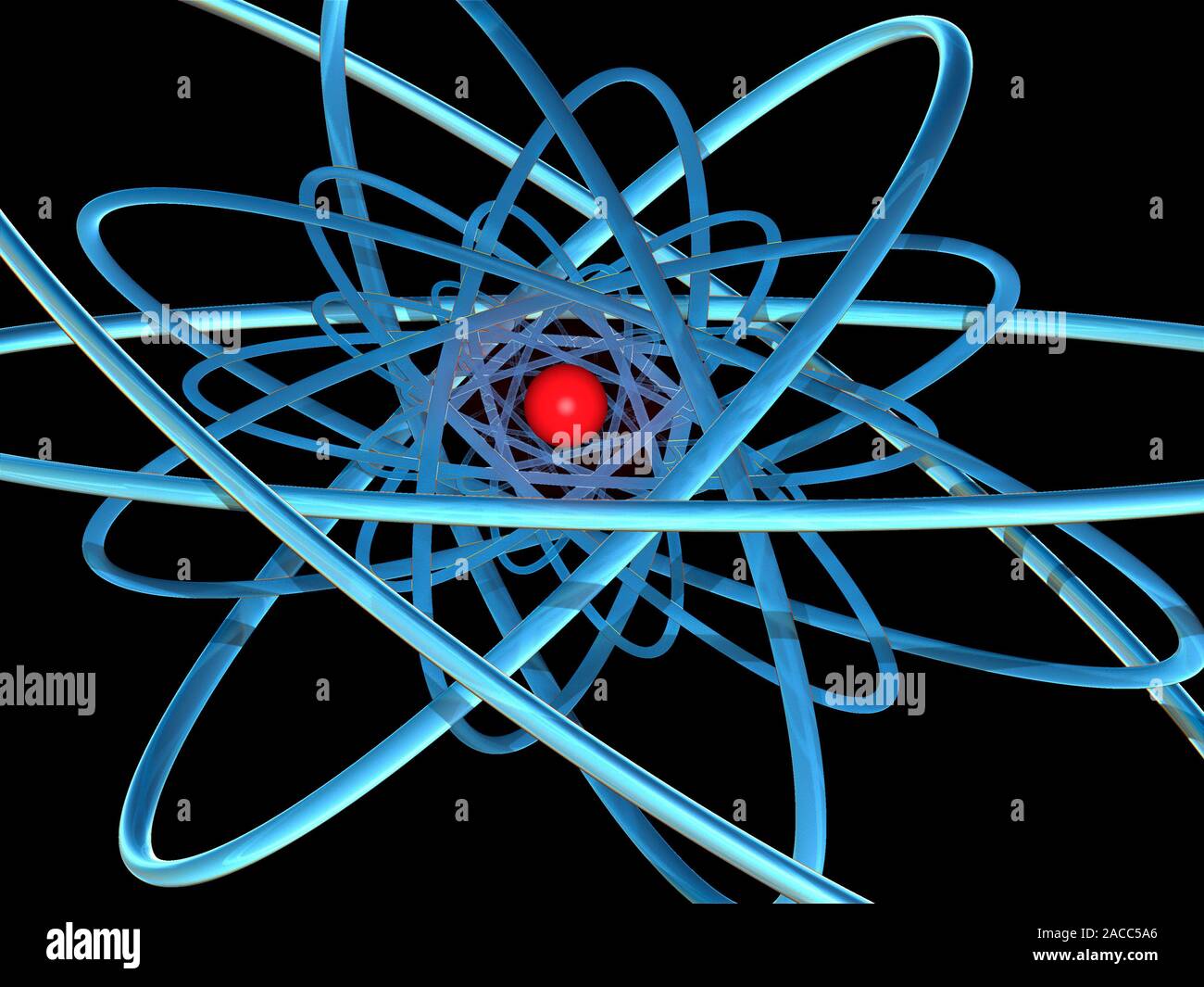Atomic structure. Conceptual computer artwork of many electrons orbiting a central nucleus. This ...