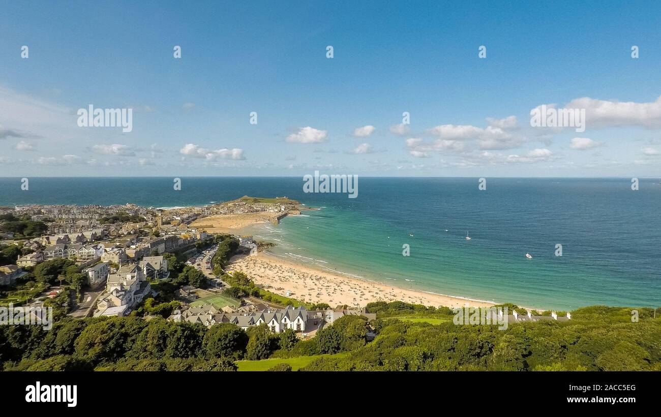Aerial view of Carbis Bay, St Ives, Cornwall, Seaside resort and ...
