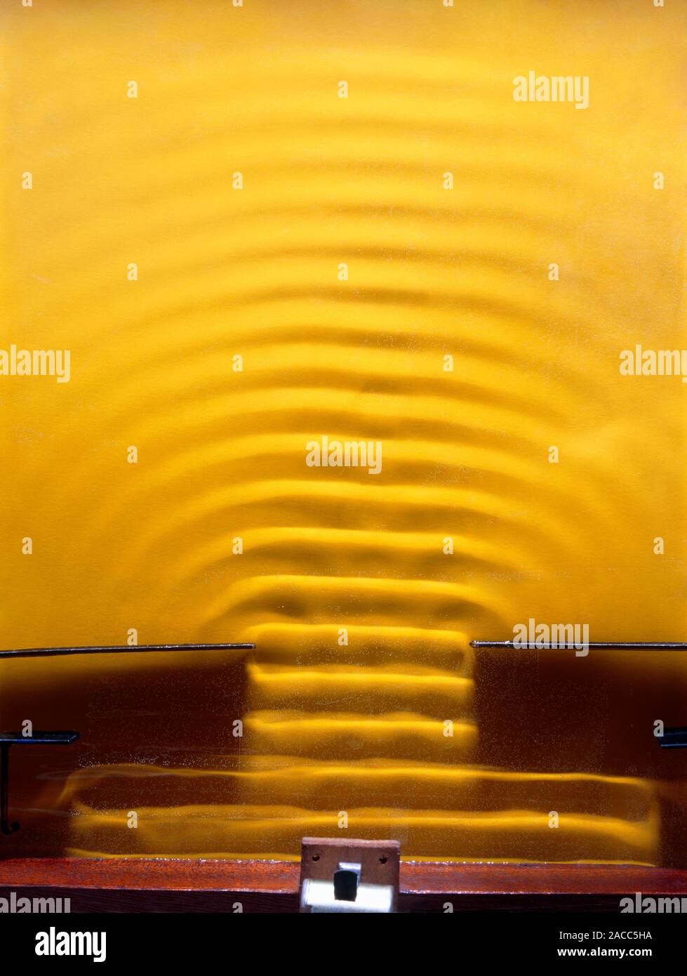 Wave diffraction experiment. Waves in a ripple tank passing through an ...