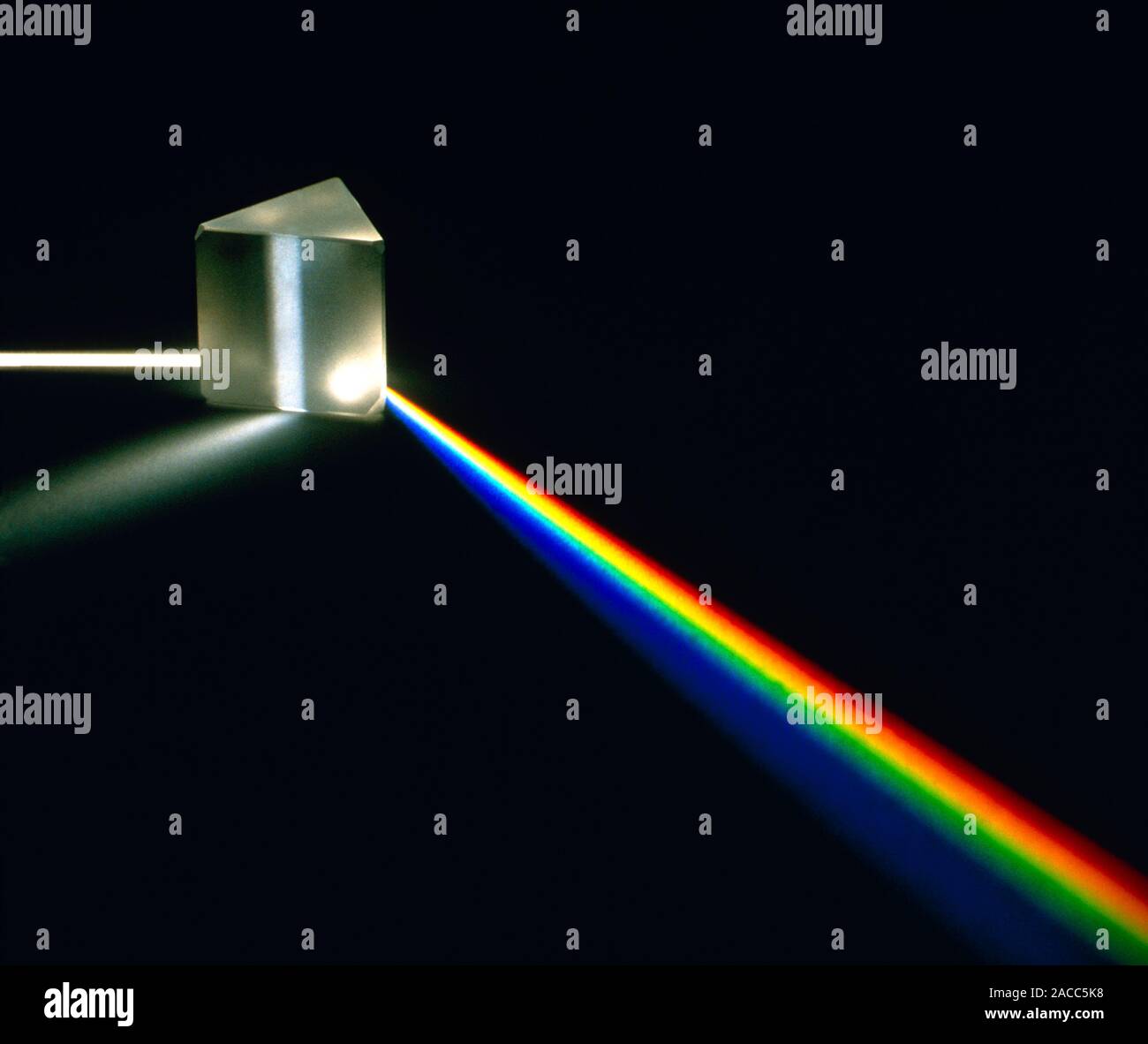 White light passing through a triangular prism is split into its ...