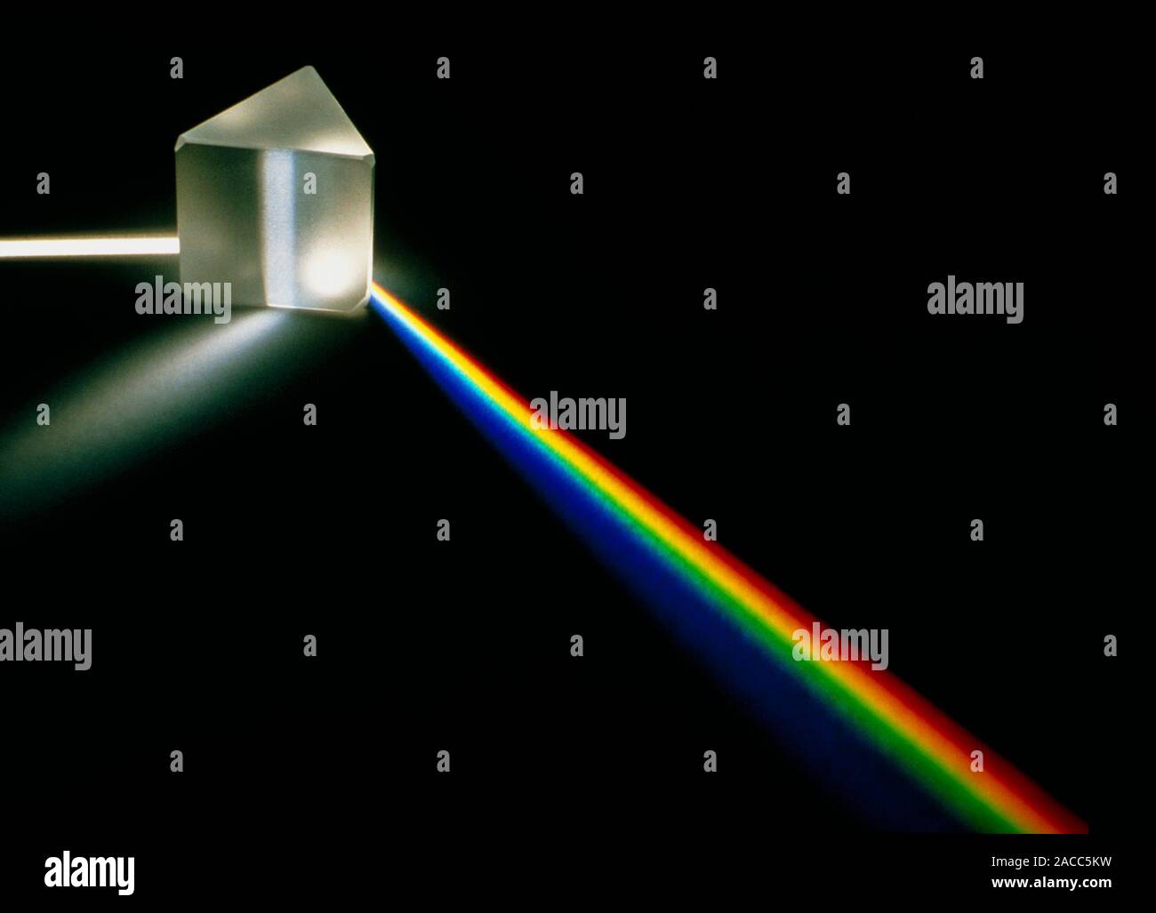 White light passing through a triangular prism which splits the light ...